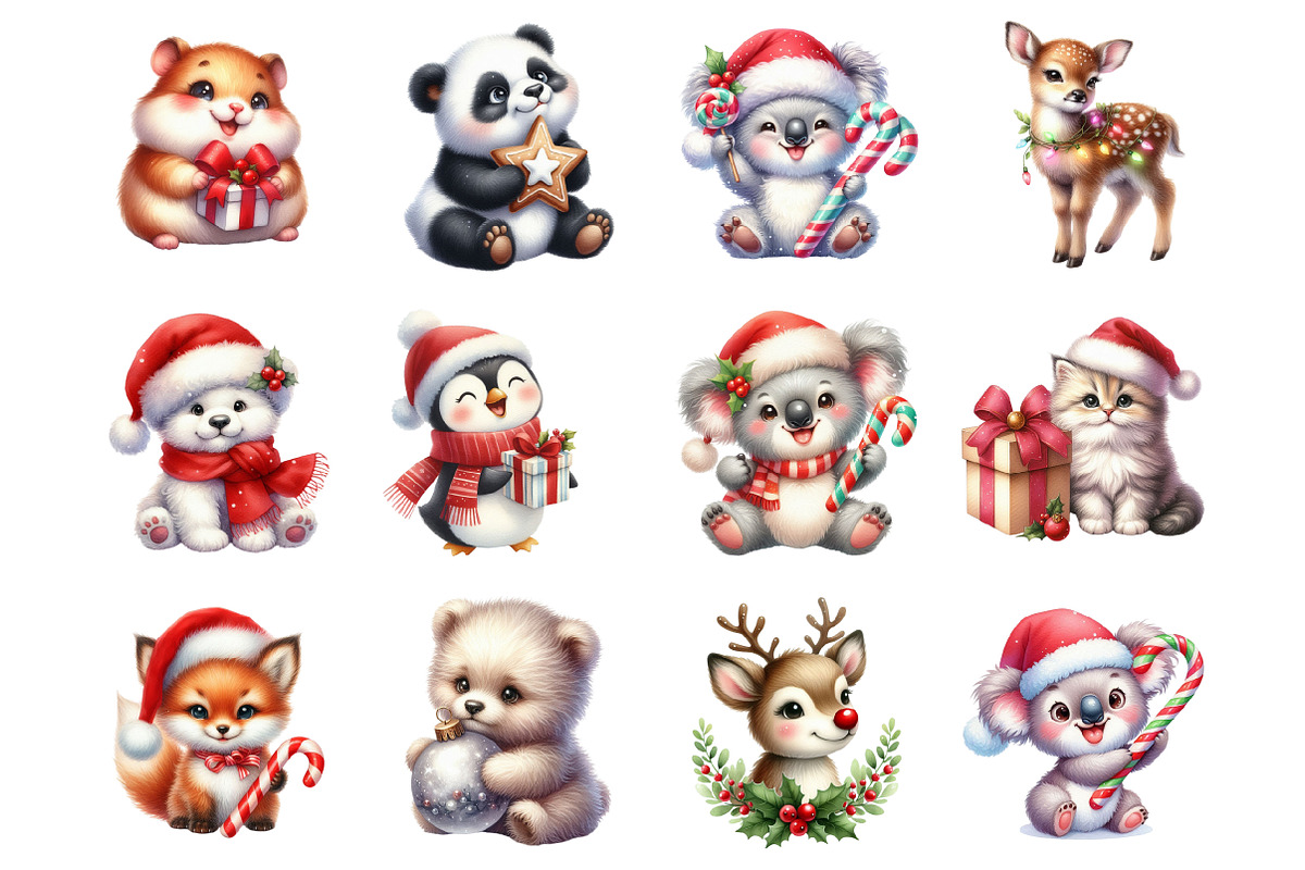 Cute Animal Christmas Clipart Bundle, a Graphic by CitraGraphics