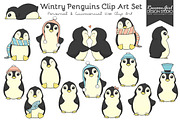 Wintry Penguins Clip Art Set | Work Illustrations ~ Creative Market