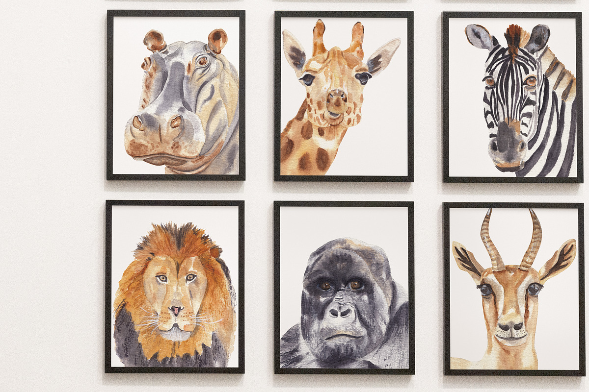 Watercolor safari animals portraits, an Animal Illustration by Visual ...