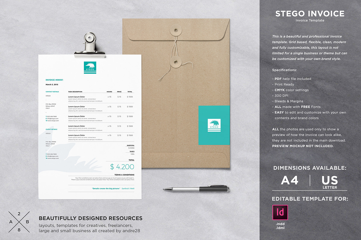 Stego Invoice Template, a Stationery Template by Andre28