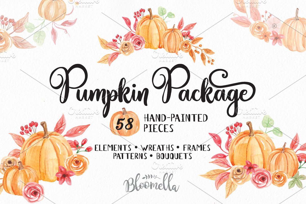 Pumpkin Fall Autumn Package Clip Art, an Illustration by Bloomella