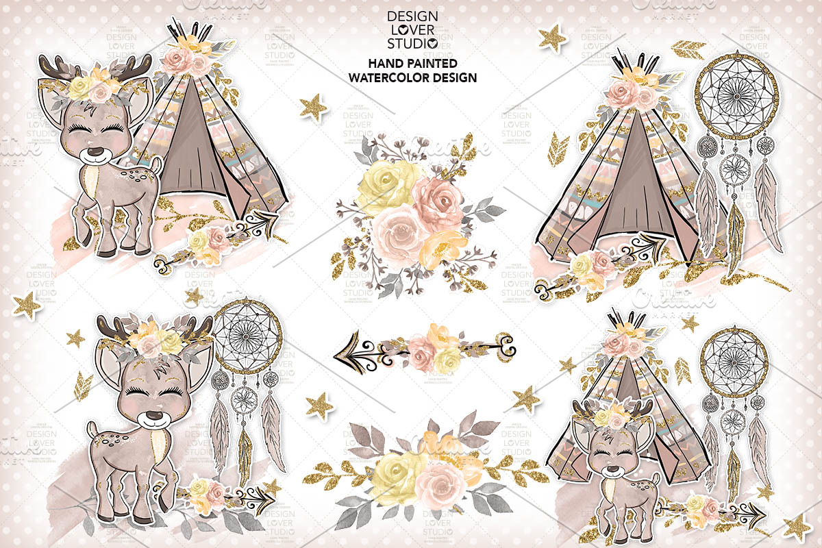 Boho Deer Cute design, an Animal Illustration by designloverstudio