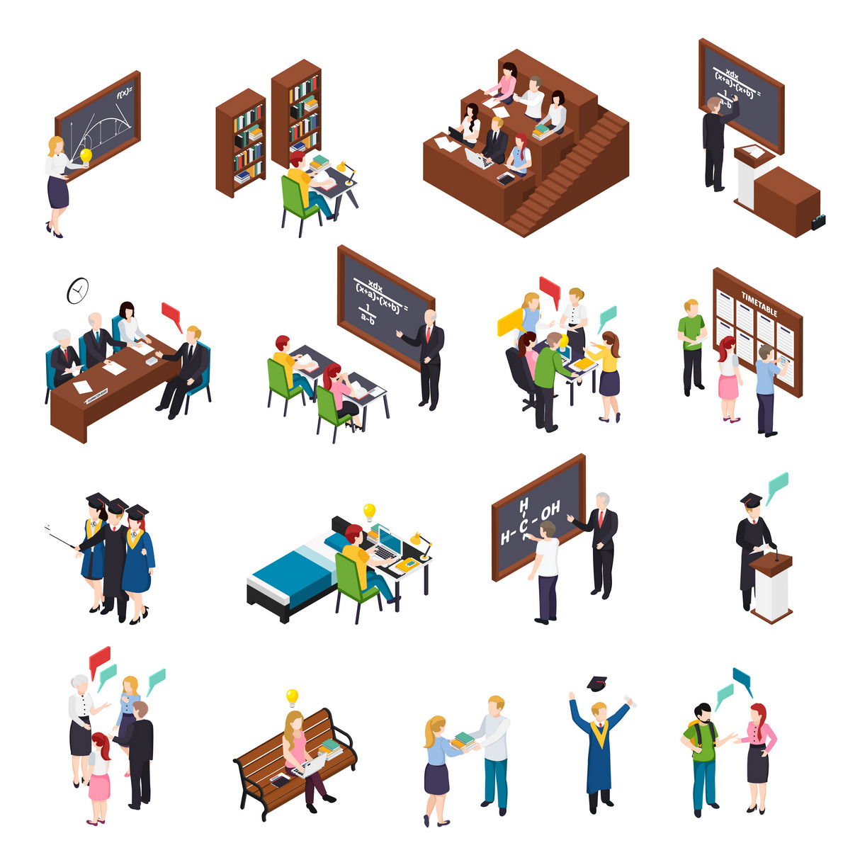 University students isometric set, an Icon by Macrovector