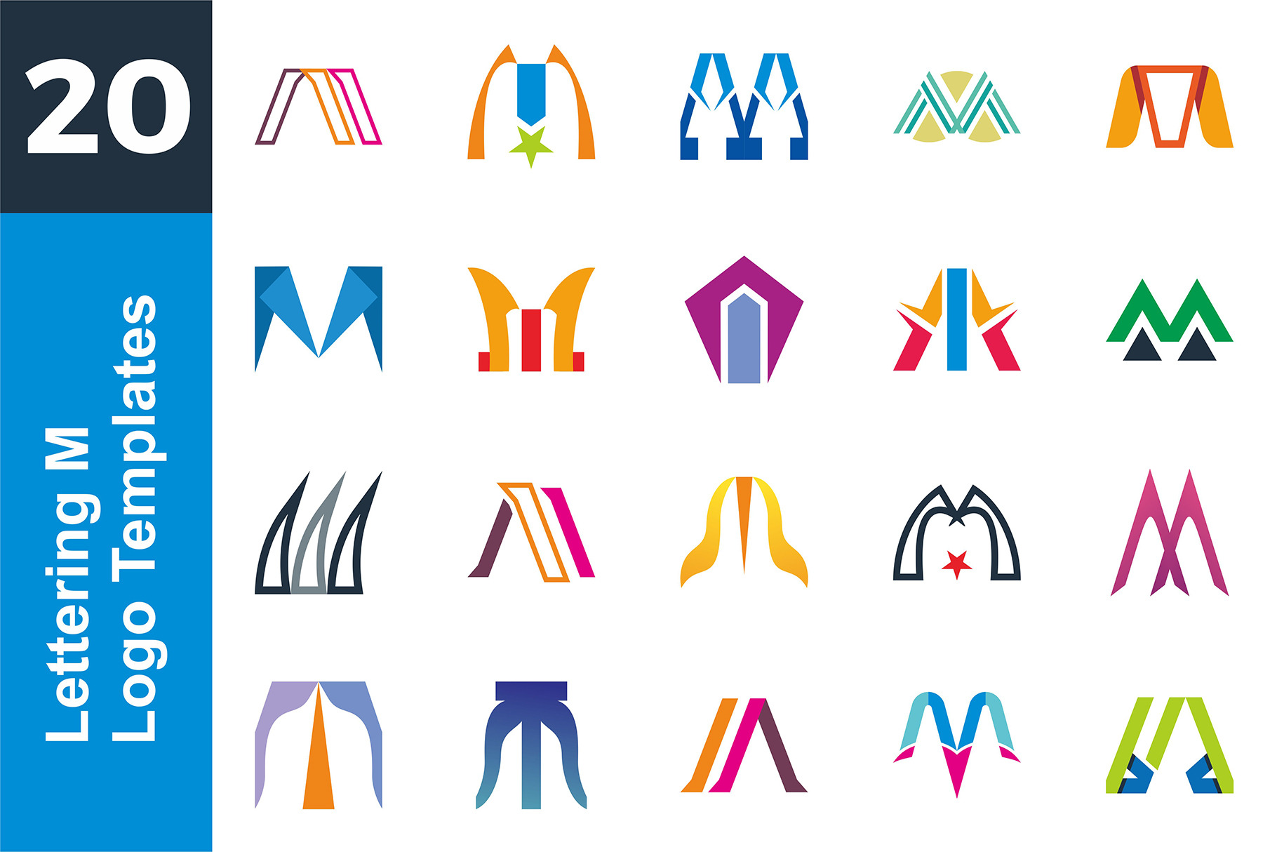 20 Logo Lettering M Template Bundle, a Branding & Logo Template by ...