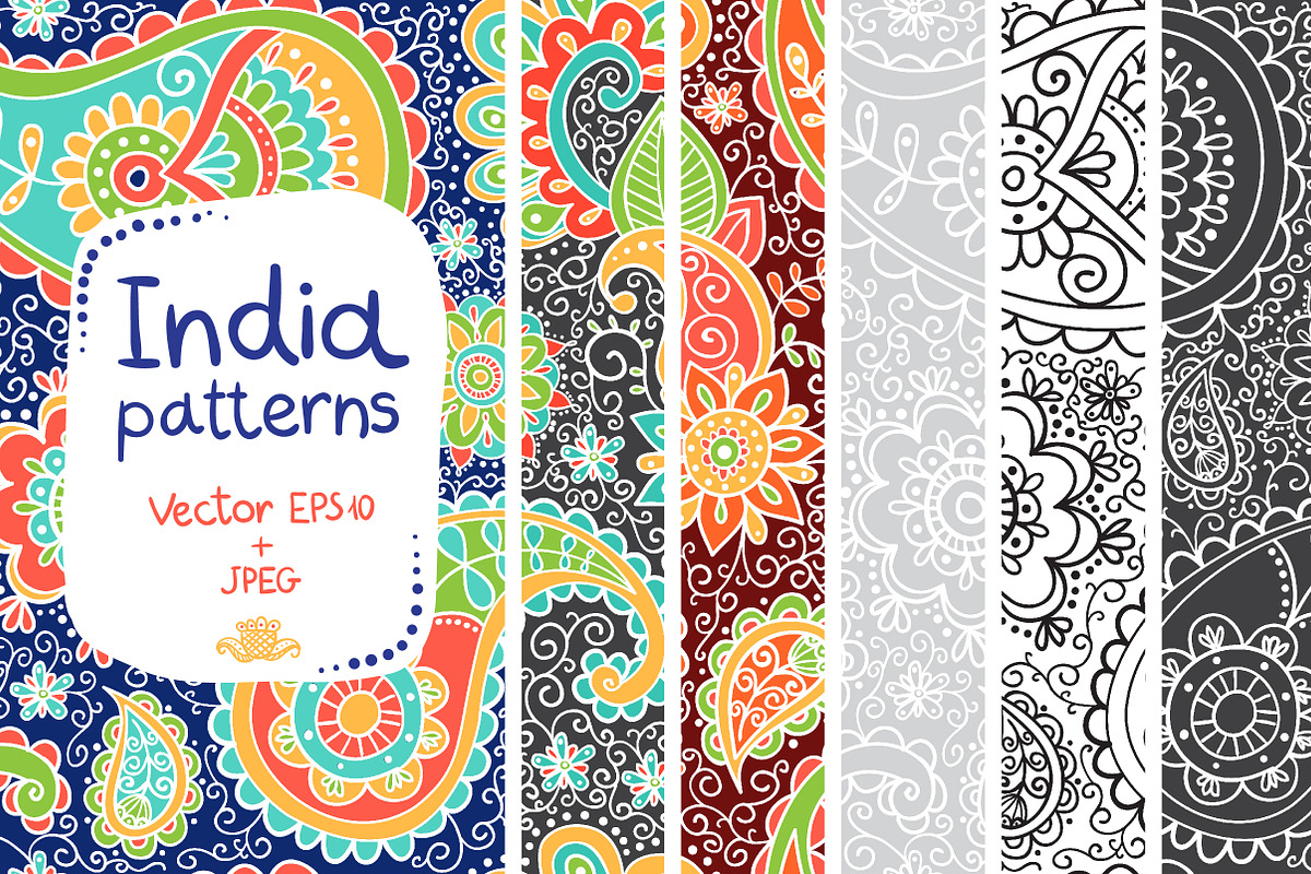 Indian patterns in Vector and JPEG, a Pattern Graphic by KVIO
