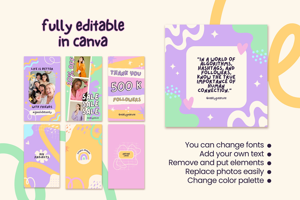 300 Pastel Rainbow Canva Templates, a Social Media Template by ...