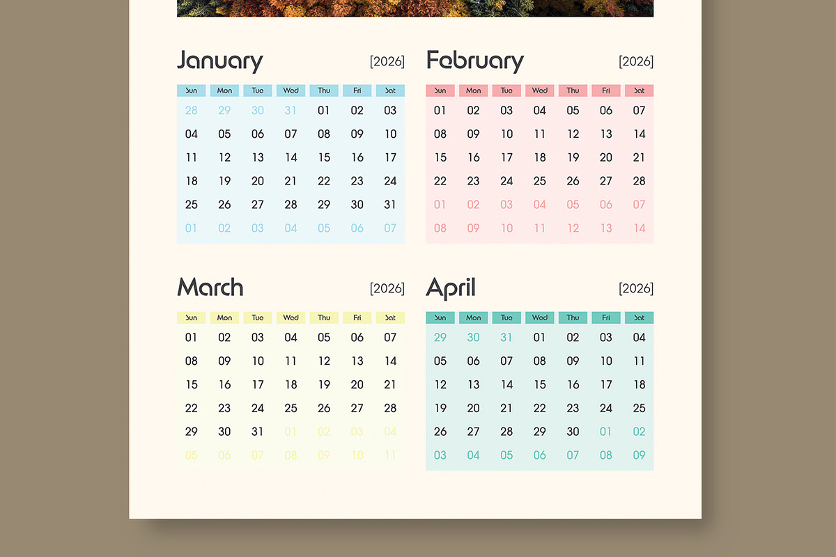 Monthly Wall Calendar Template 2026