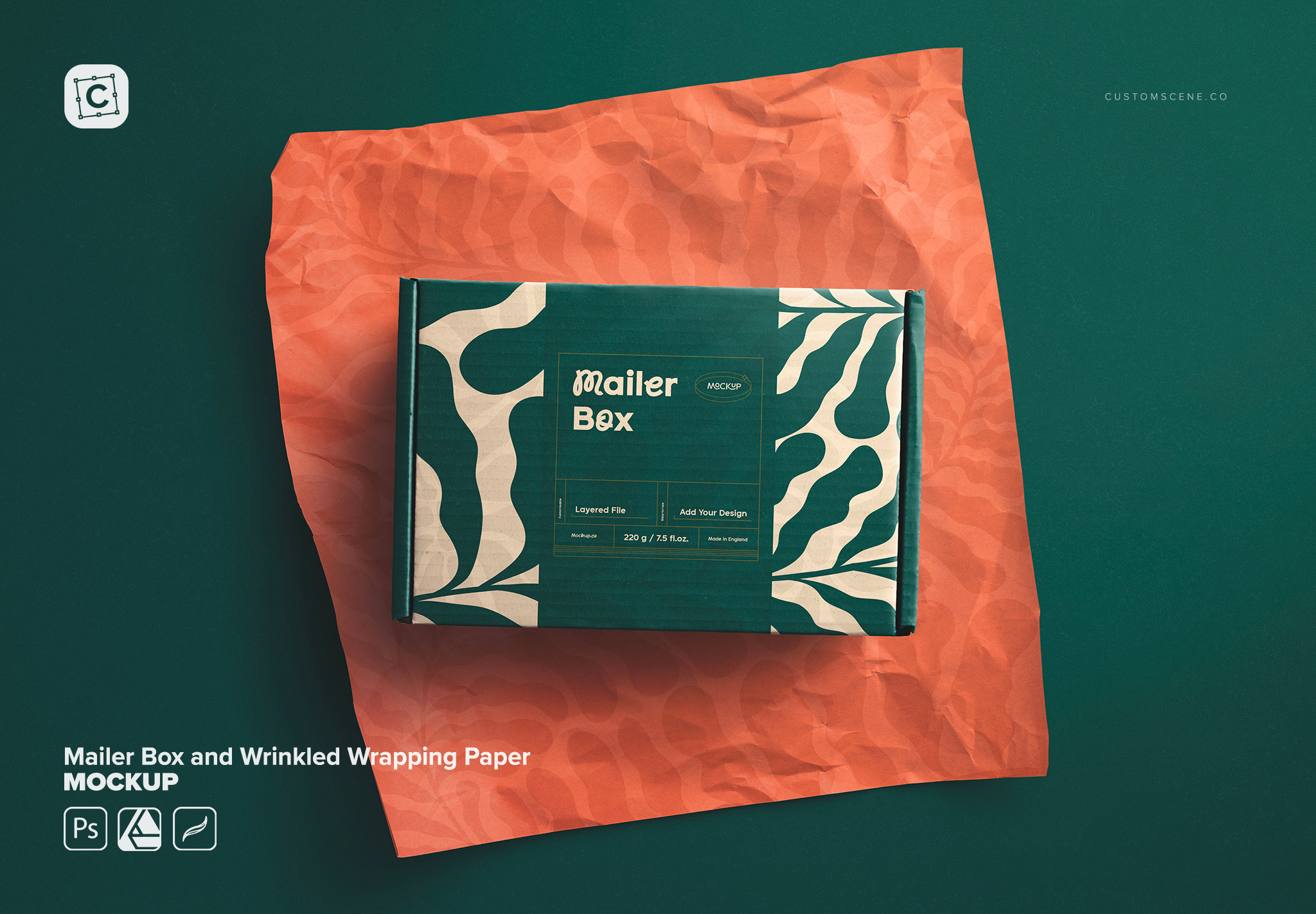 Mailer Box Wrinkled Wrapping Paper, a Packaging Mockup by Custom Scene