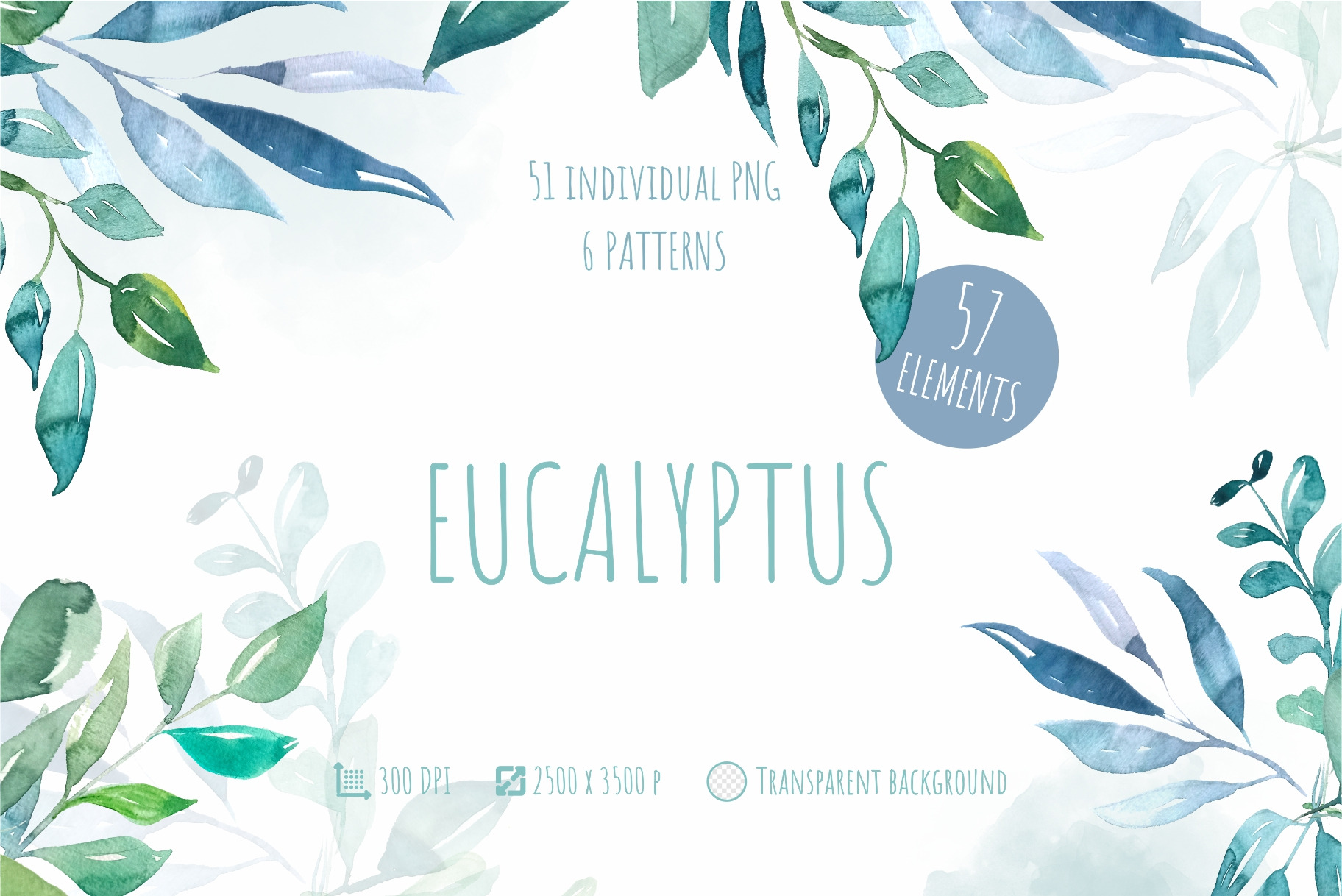 Eucalyptus Watercolor Set, a Pattern Graphic by uea-design