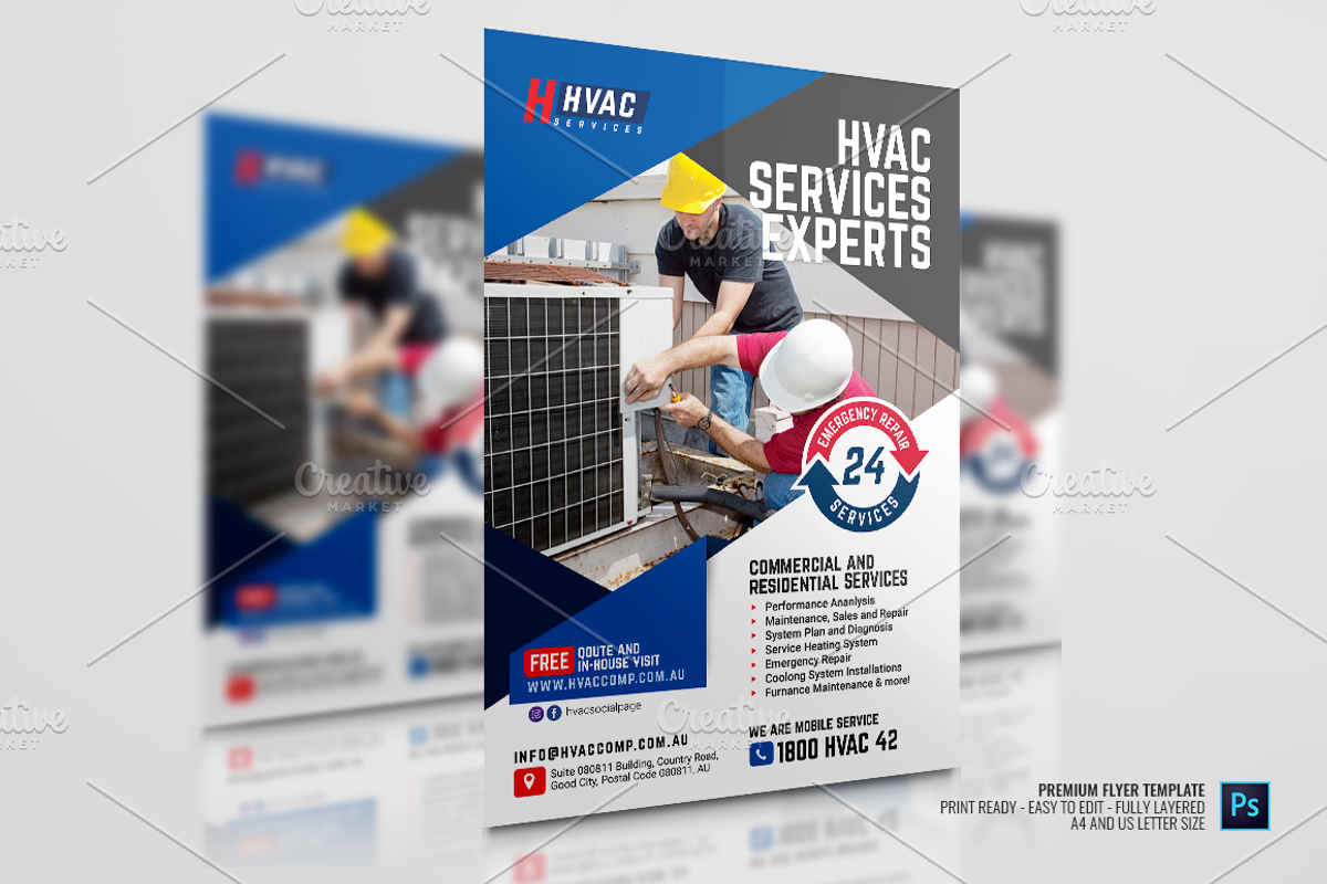 Commercial HVAC Company Flyer, a Flyer Template by PSDPixel