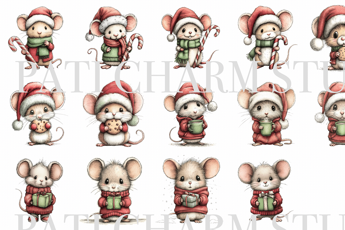 16 Christmas Cute Mouse Clipart