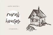Set of sketches of rural houses, an Illustration by TheMountBirdStudio ...