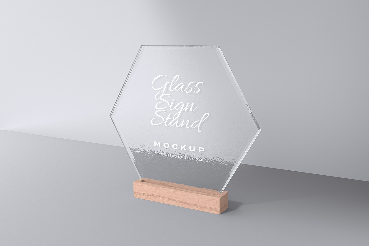 Glass Sign Stand Mockup, a Product Mockup by Graphicsfuel