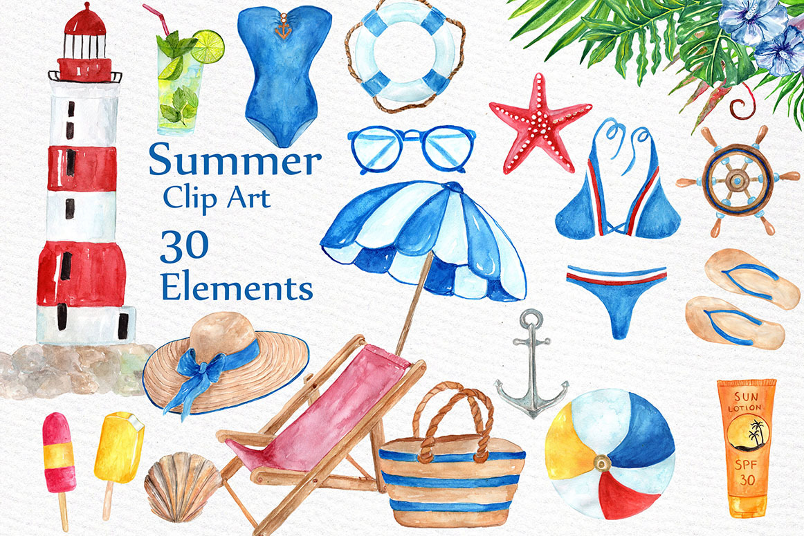 Watercolor summer clipart, a Food Illustration by LeCoqDesign