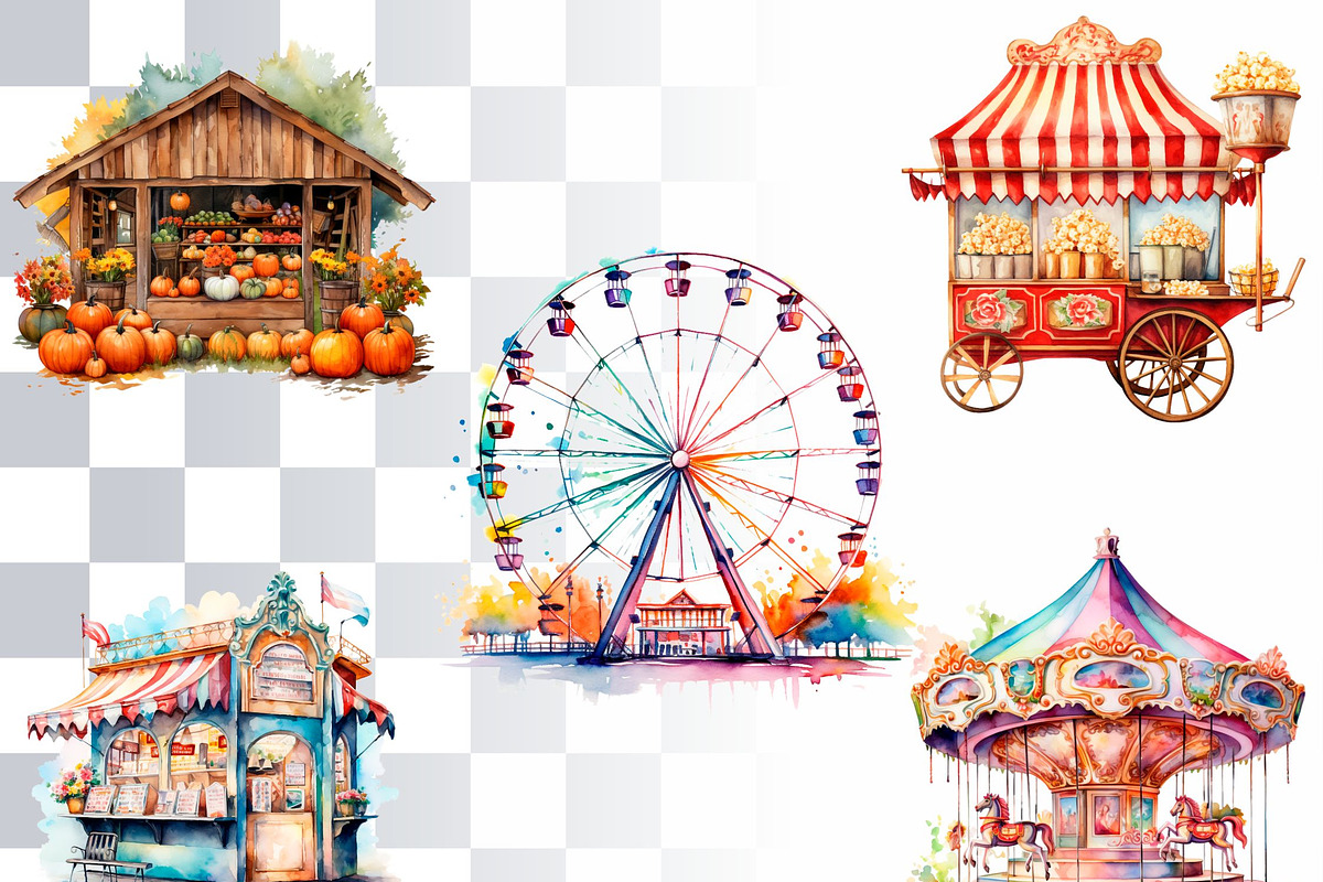 Fall County Fair Watercolor Clipart, a Seasonal Illustration by Loony ...