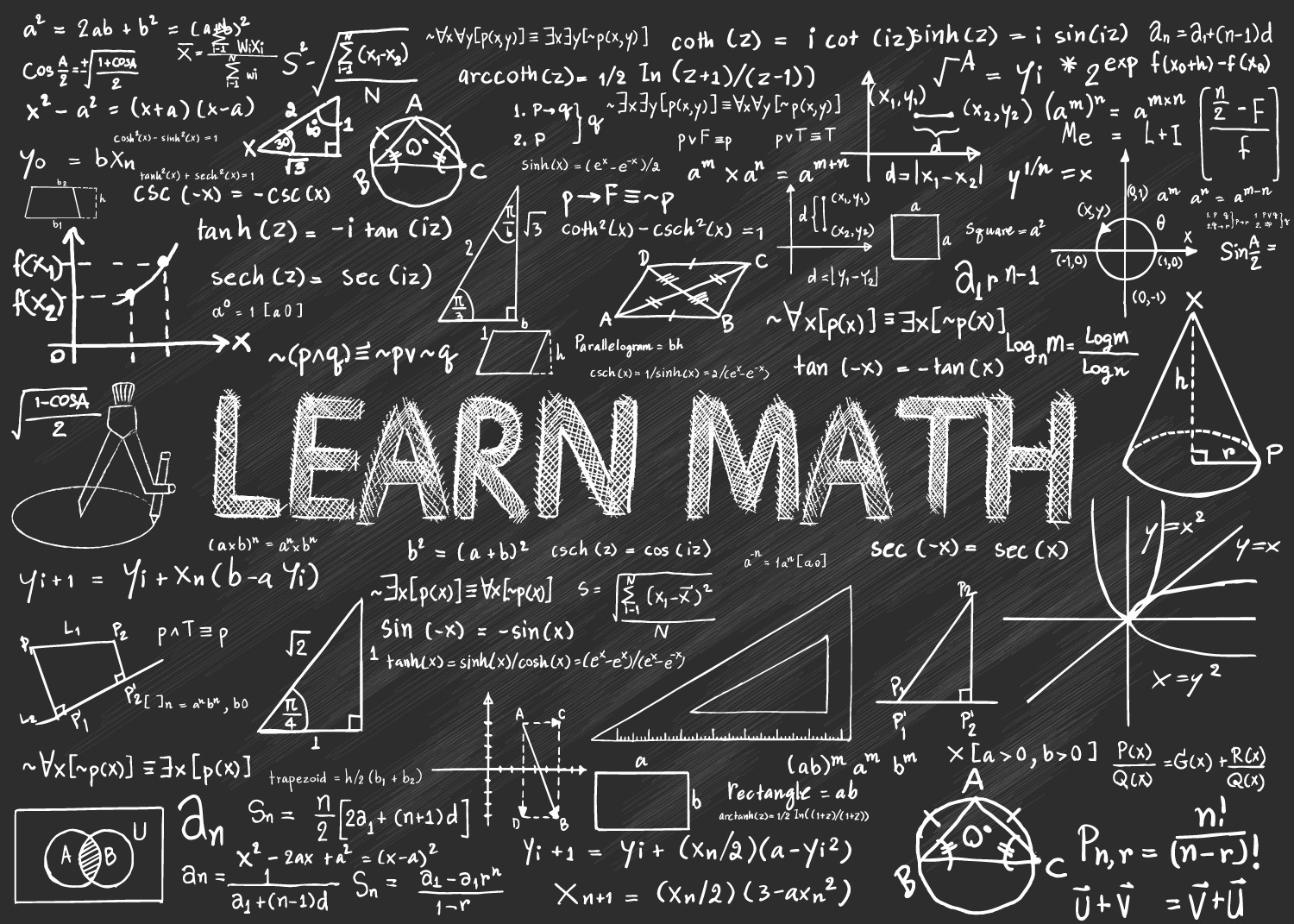 Chalkboard with math symbols, an Education Illustration by Den Marty Studio