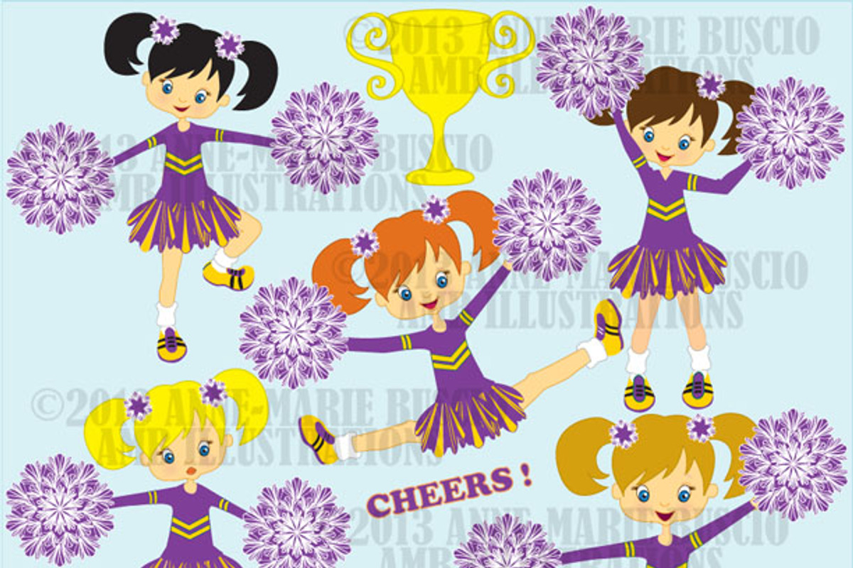 Purple cheerleaders clipart, an Illustration by AMBillustrations