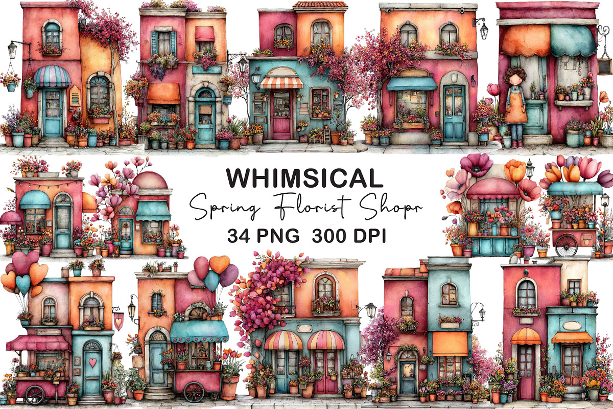 Whimsical Spring Florist Shop Clipar, an Illustration by CraftArtStudio