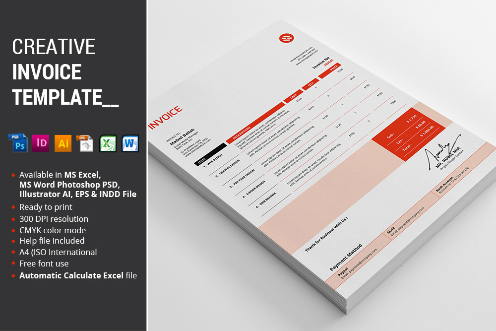 Creative Invoice Template, a Stationery Template by alimran24