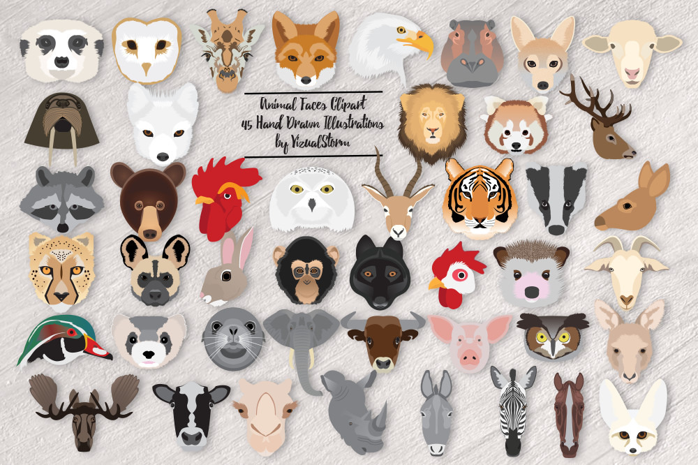 Wild Animal Faces Illustrations, an Animal Illustration by VizualStorm