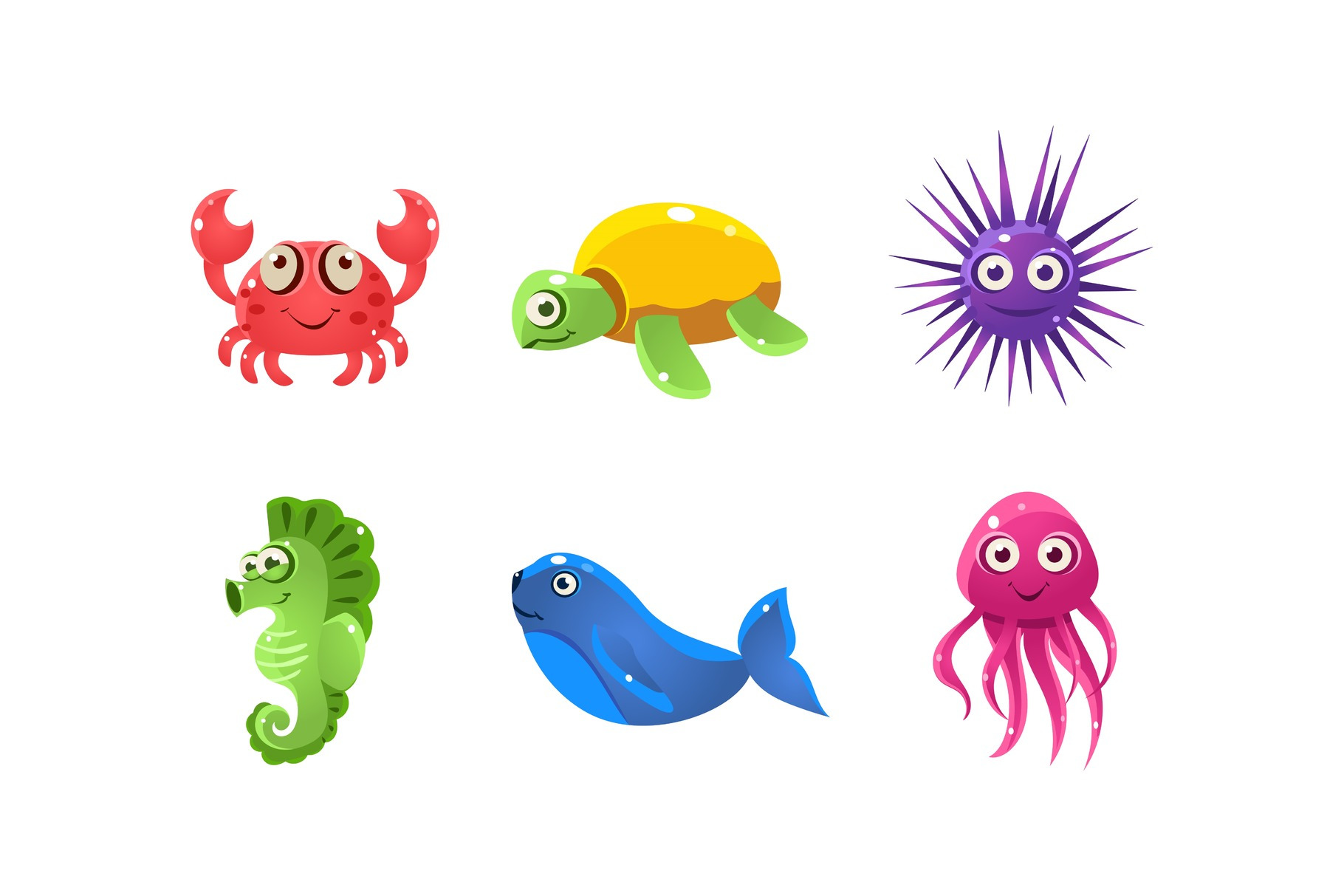 Set of cartoon sea creatures with, an Animal Illustration by TopVectors
