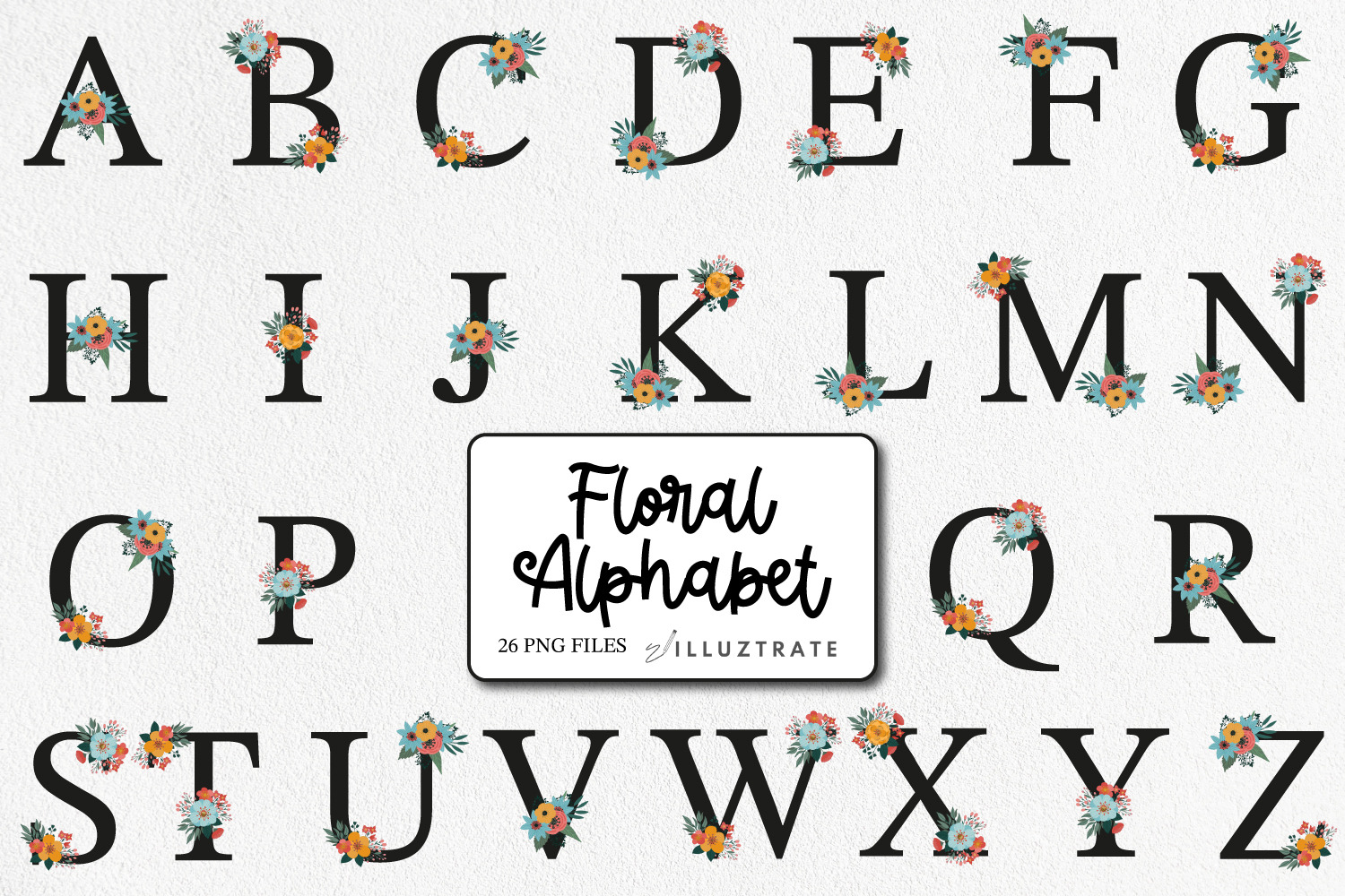 Floral Alphabet Clipart | Monogram, a Decorative Illustration by illuztrate