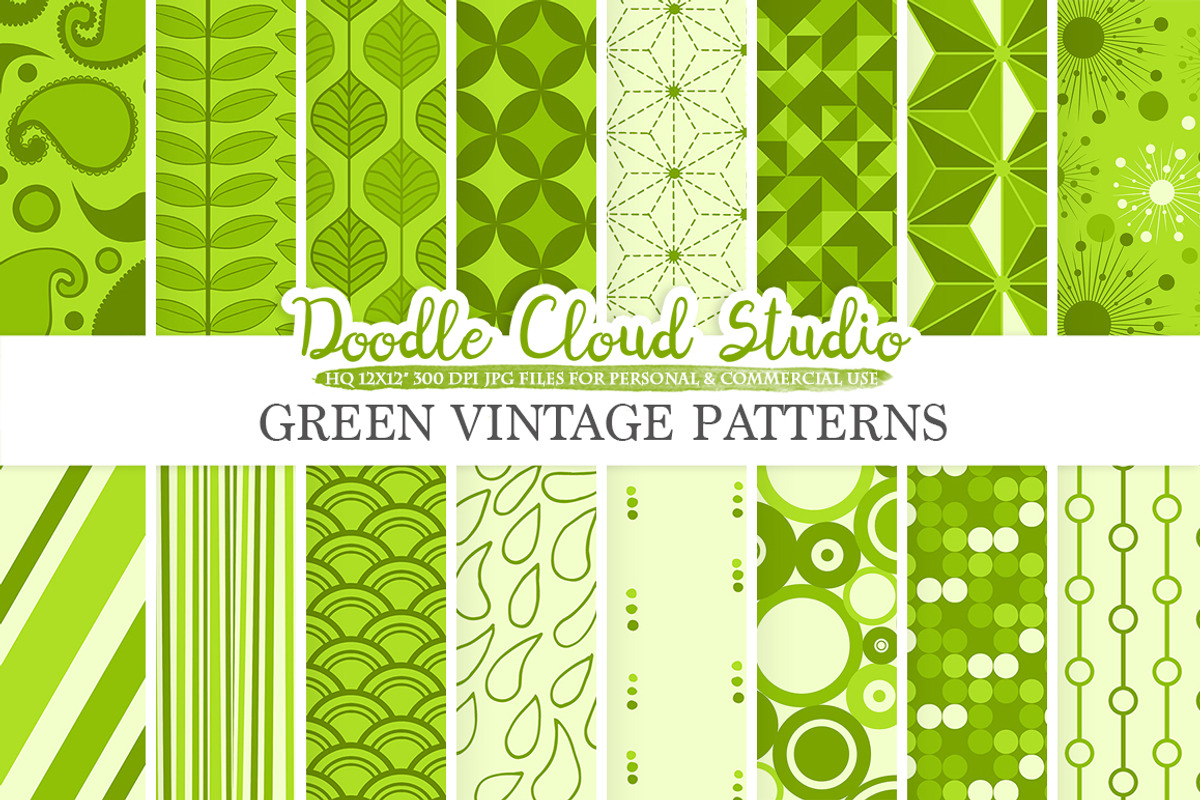 Green Retro digital paper, a Pattern Graphic by Doodle Cloud Studio