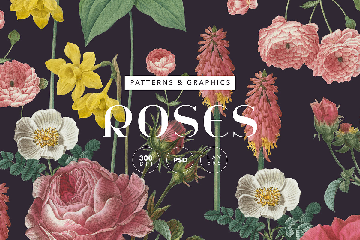 Vintage Roses English Floral Pattern, a Pattern Graphic by likorbut