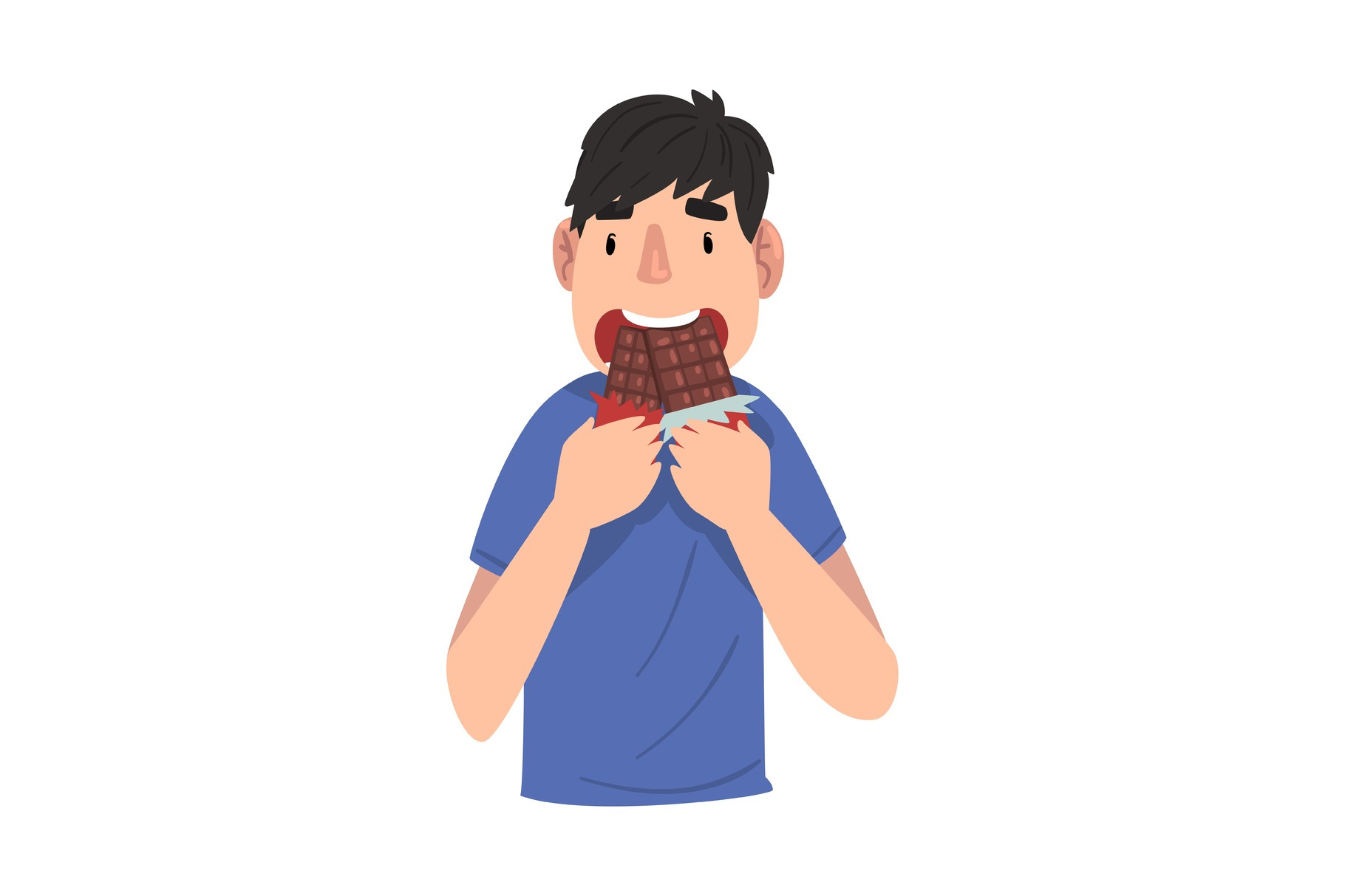 Funny Guy Eating Chocolate Bar, a Food Illustration by TopVectors