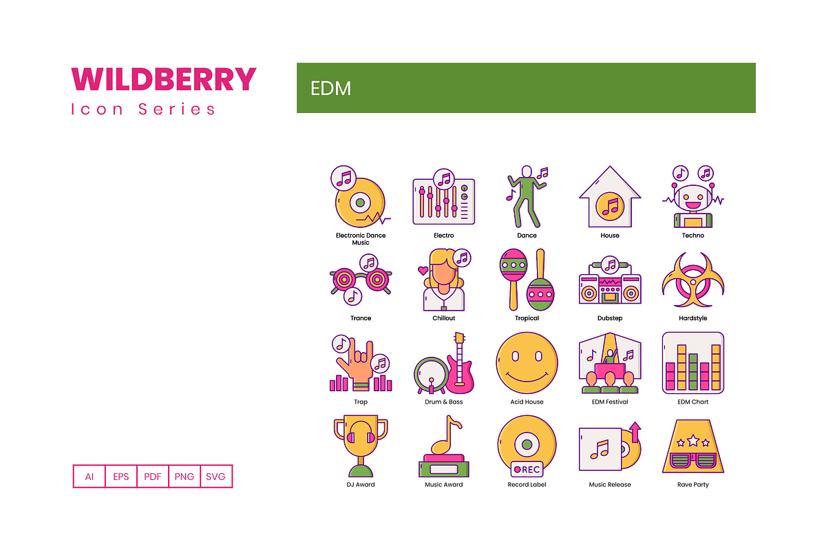 70 EDM Icons | Wildberry, an Icon by Flat Icons | Creative Market