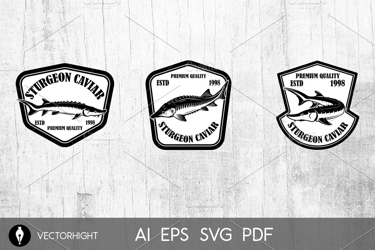 Set of sturgeon caviar labels., an Object Graphic by Vectorhight