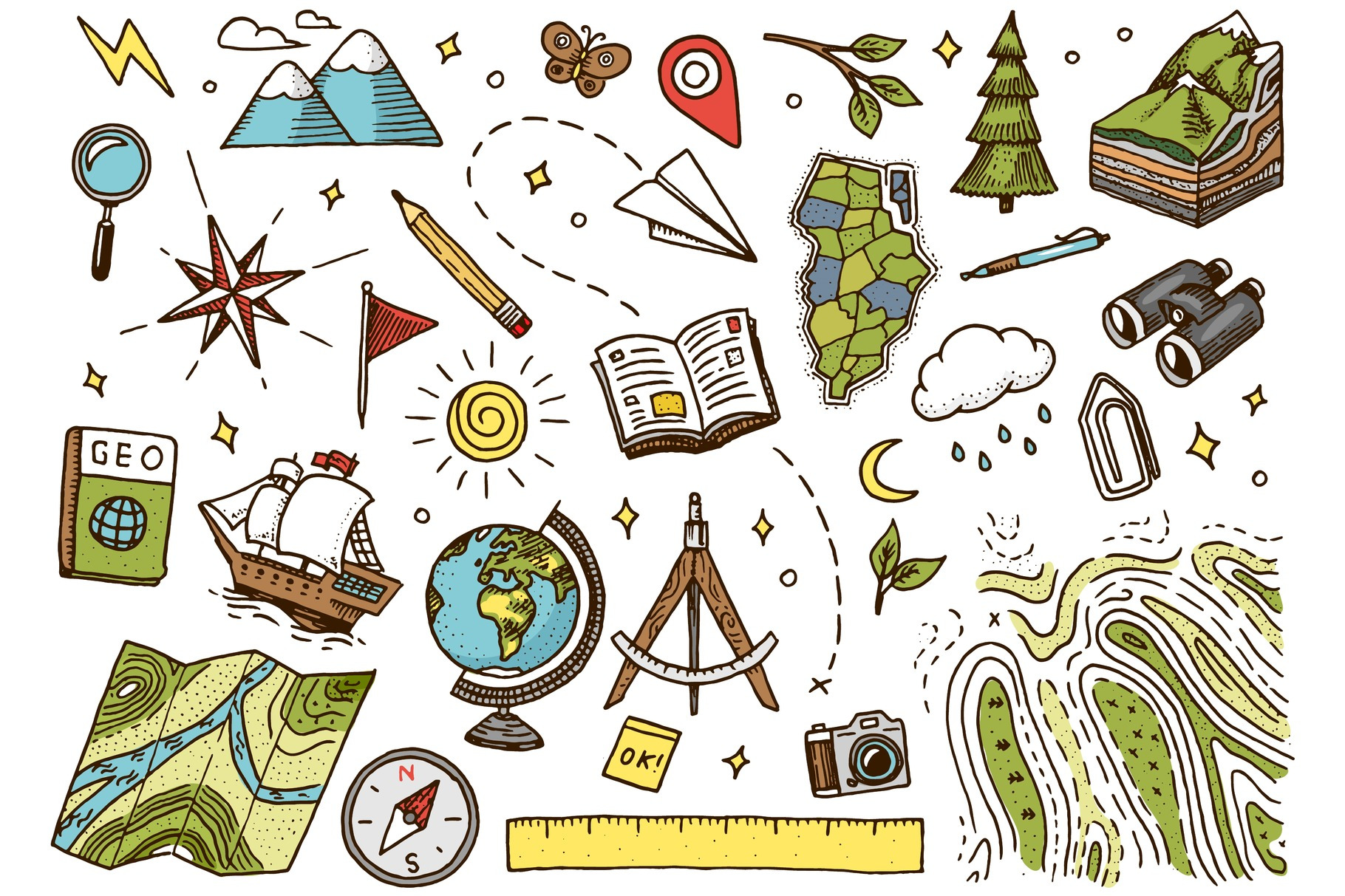 Set of geography symbols, an Animal Illustration by Arthur Balitskiy