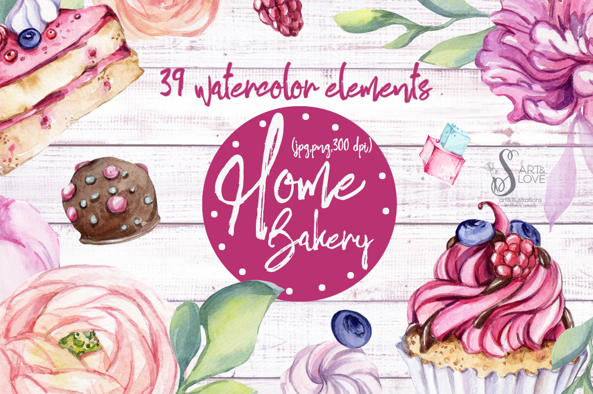 Watercolor collection Home Bakery, a Food Illustration by S_ARTLOVE
