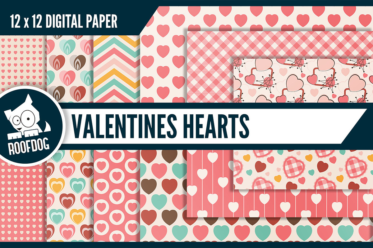 Valentines hearts digital paper, a Graphic by Roofdog Design