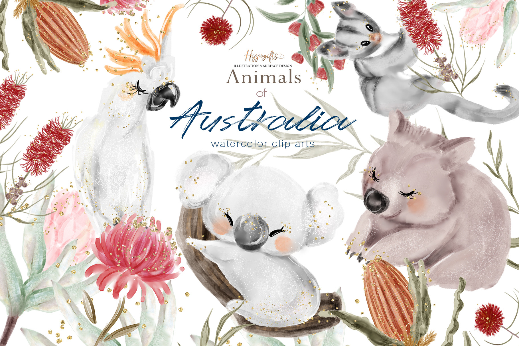 Australian animals clipart, an Animal Illustration by TheHappyGiftArt