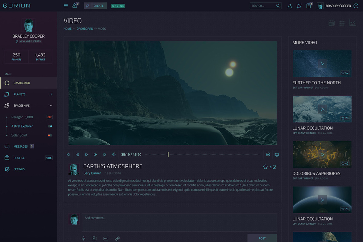 ORION – Sci-Fi Dashboard, an UI Kit Template by laaqiq