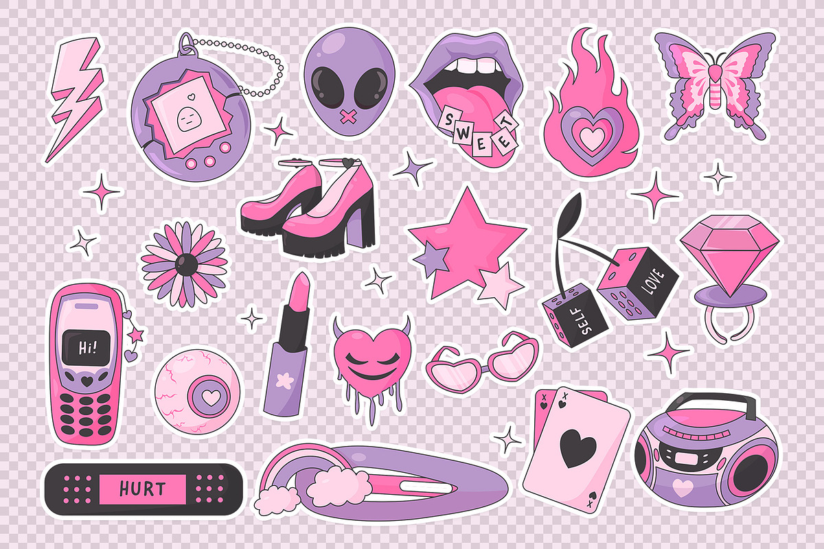 Y2K Stickers Illustration Set, an Object Graphic by DesignerCandies