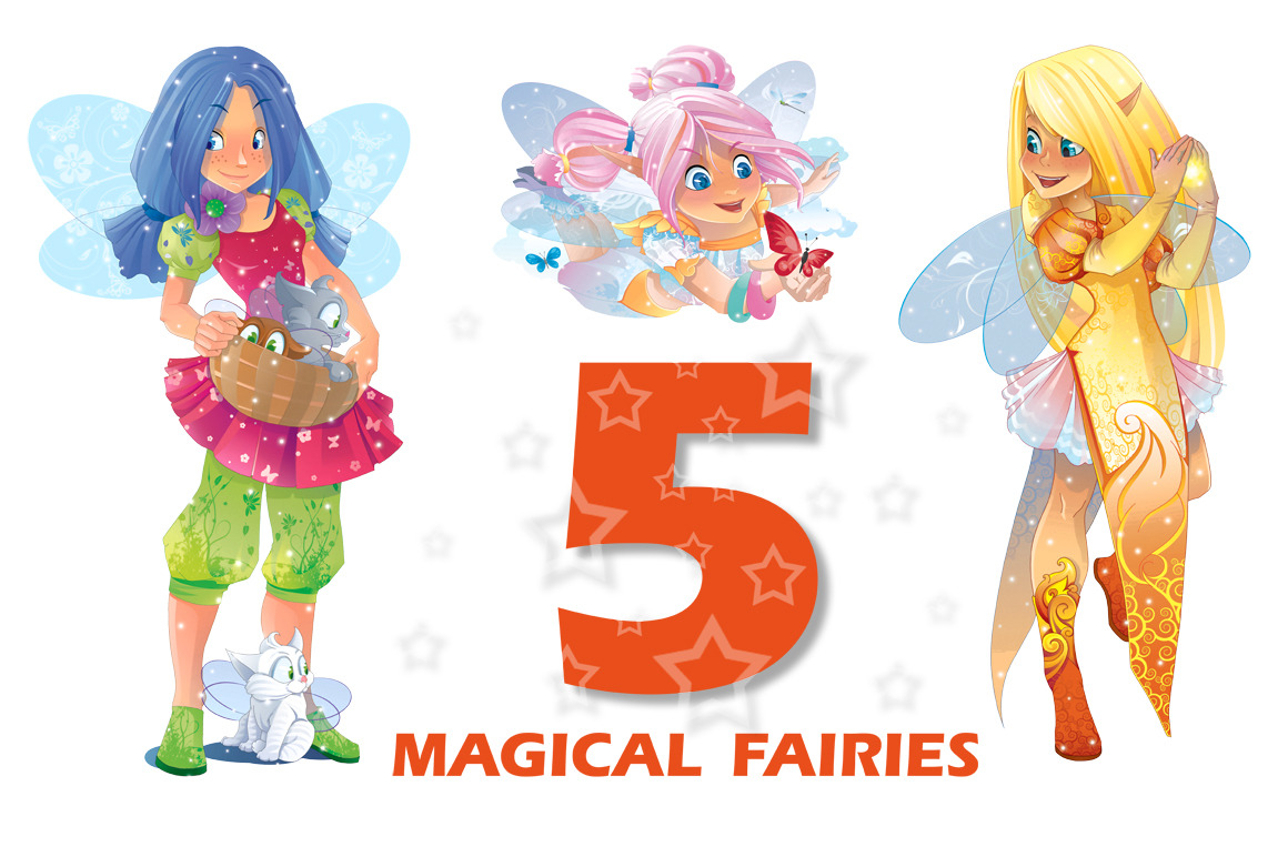 Five magical fairies, an Animal Illustration by Adamskyistudio