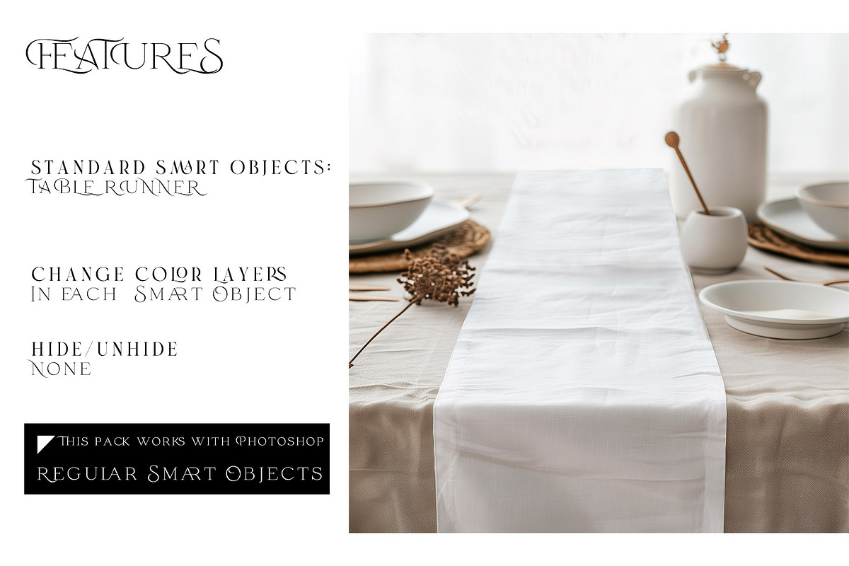 Table Runner with Smart Objects, a Household Mockup by mock-ups