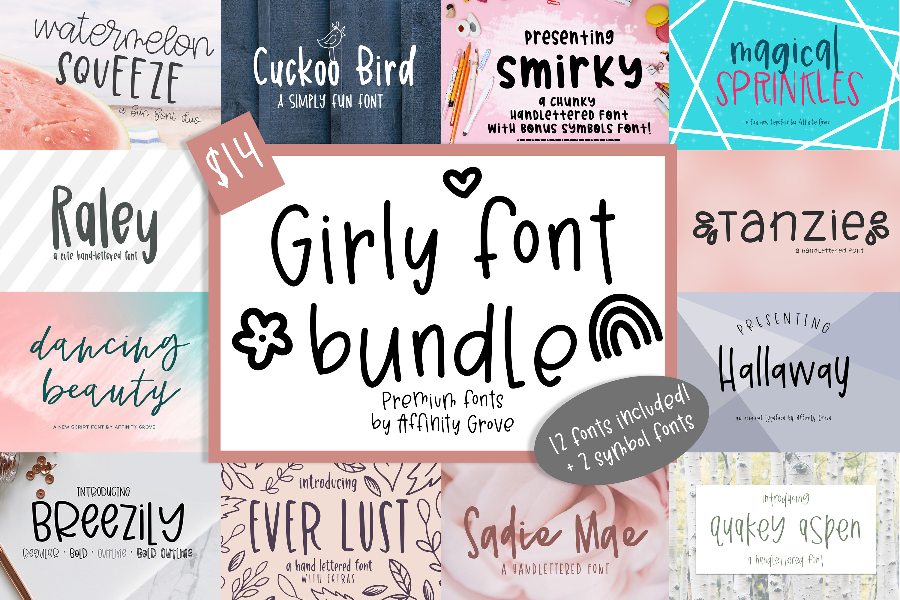 Girly Font Bundle with 12 cute fonts!