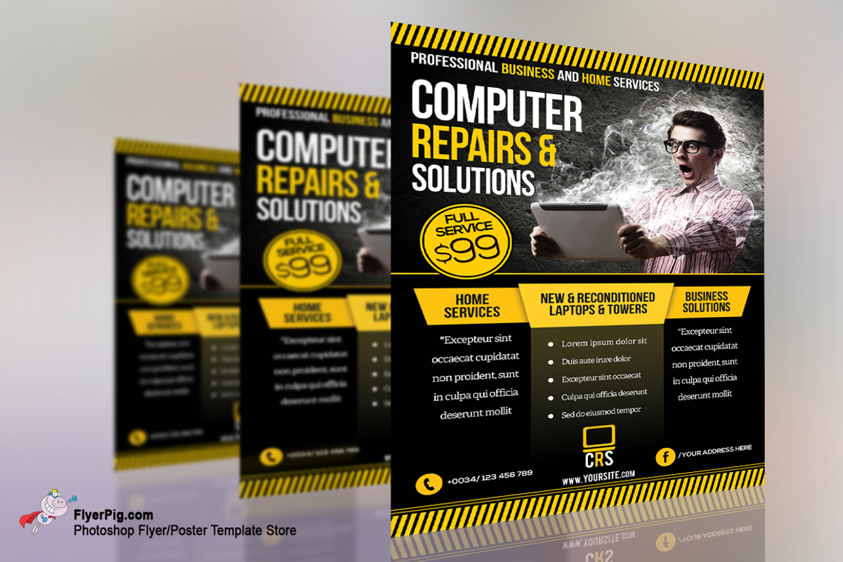 Computer Repair Business Flyer, a Flyer Template by FlyerPig