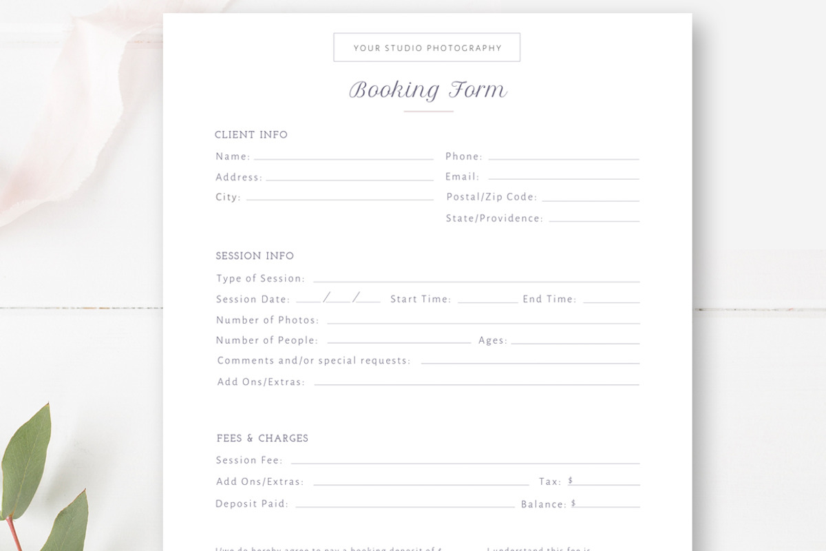 Photographer Booking Form PSD, a Stationery Template by By Stephanie Design
