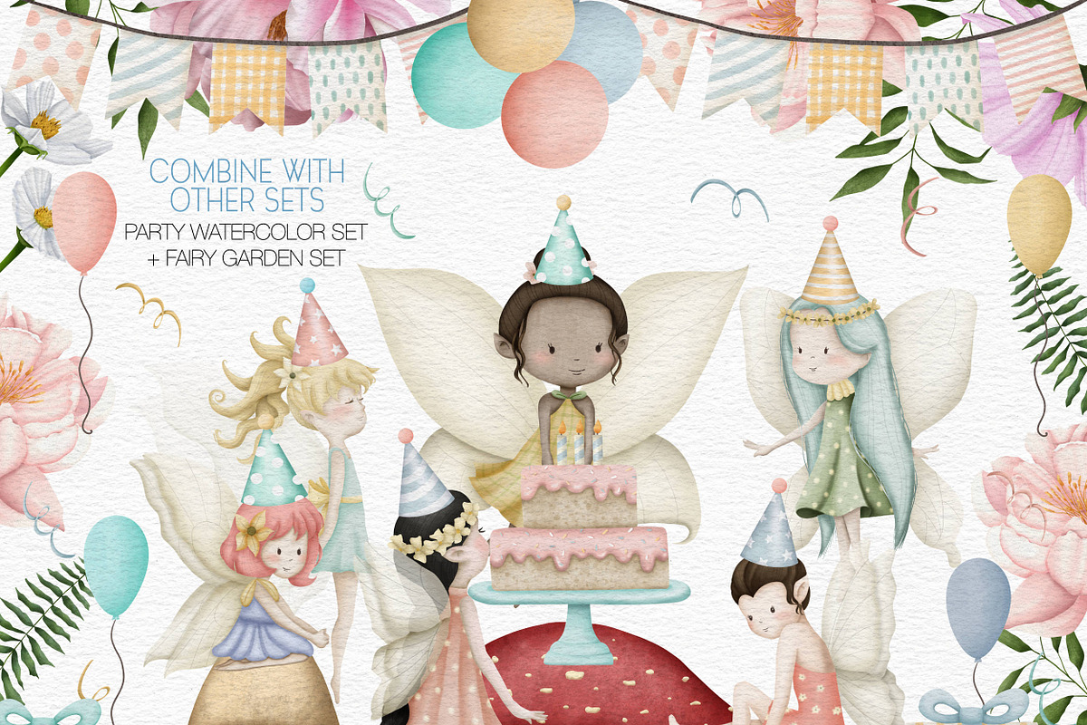 Watercolor Party Clipart Set, an Illustration by KateandJeanCo