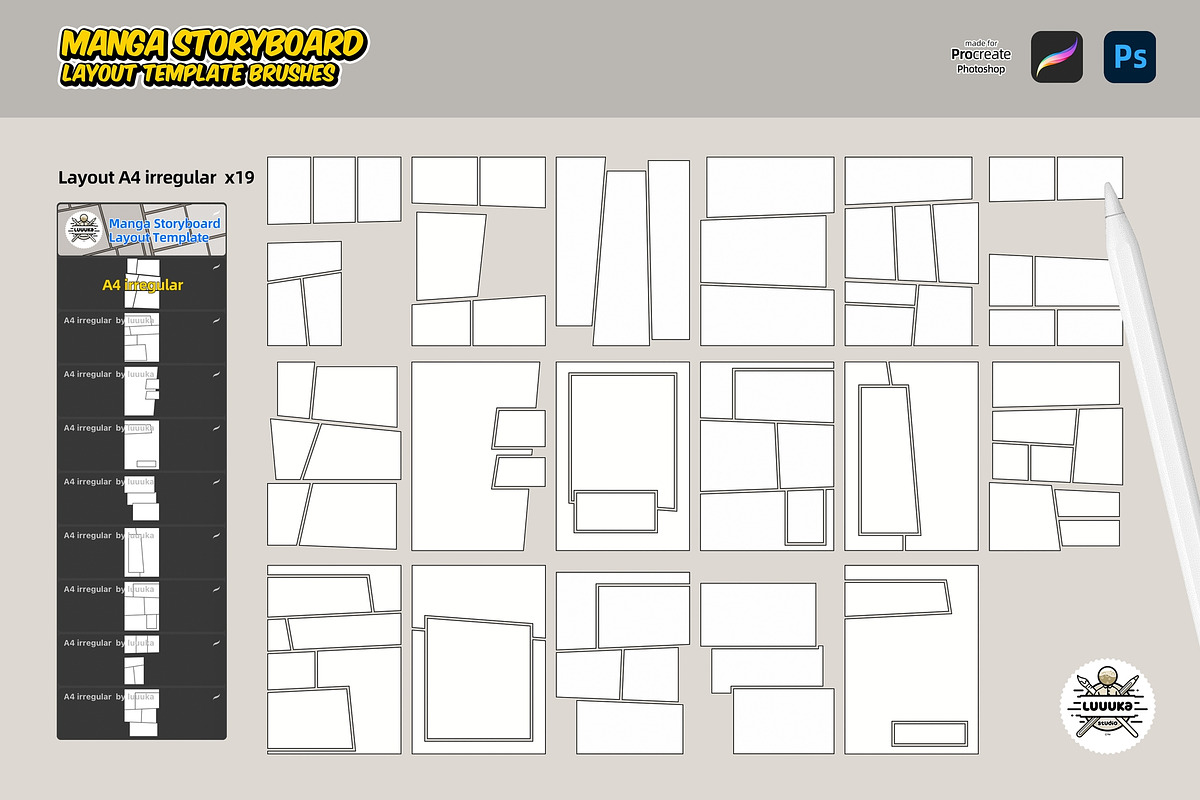 Manga Storyboard Layout Brushset, a Brush Add-On by Luuuka studio
