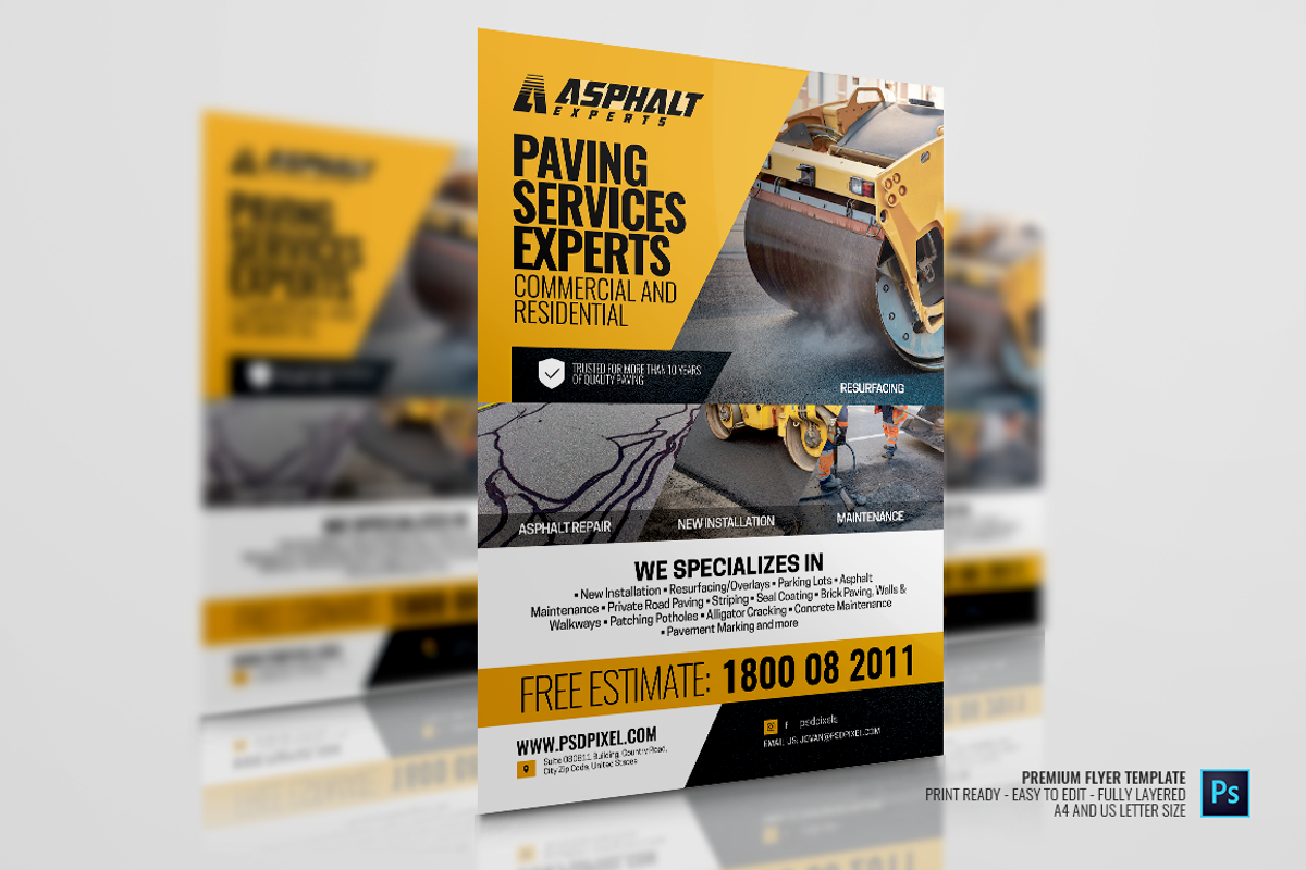 Asphalt Services Flyer, a Flyer Template by PSDPixel