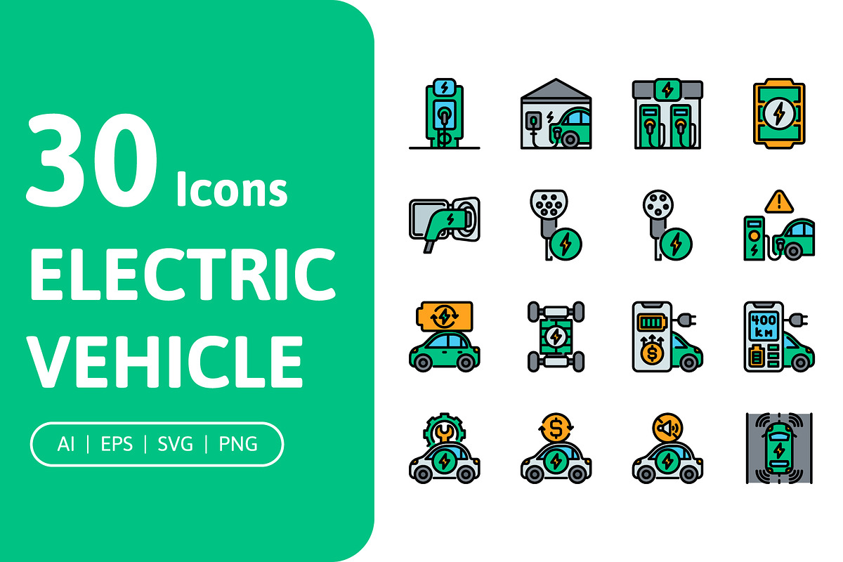 30 Electric Vehicle Icons