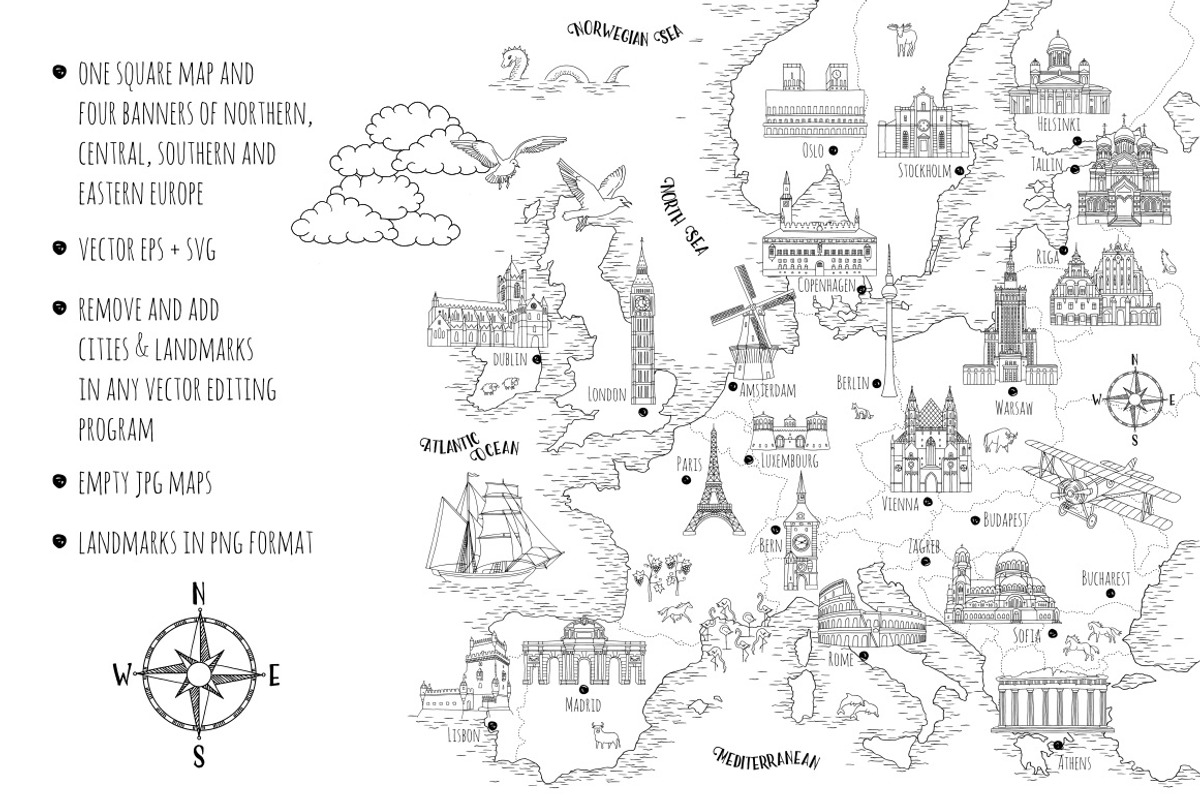 Map of Europe - hand drawn map set, an Illustration by Franzi draws ...