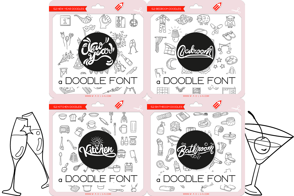 The Doodle Fonts Bundle, a Symbol Font by WADLEN