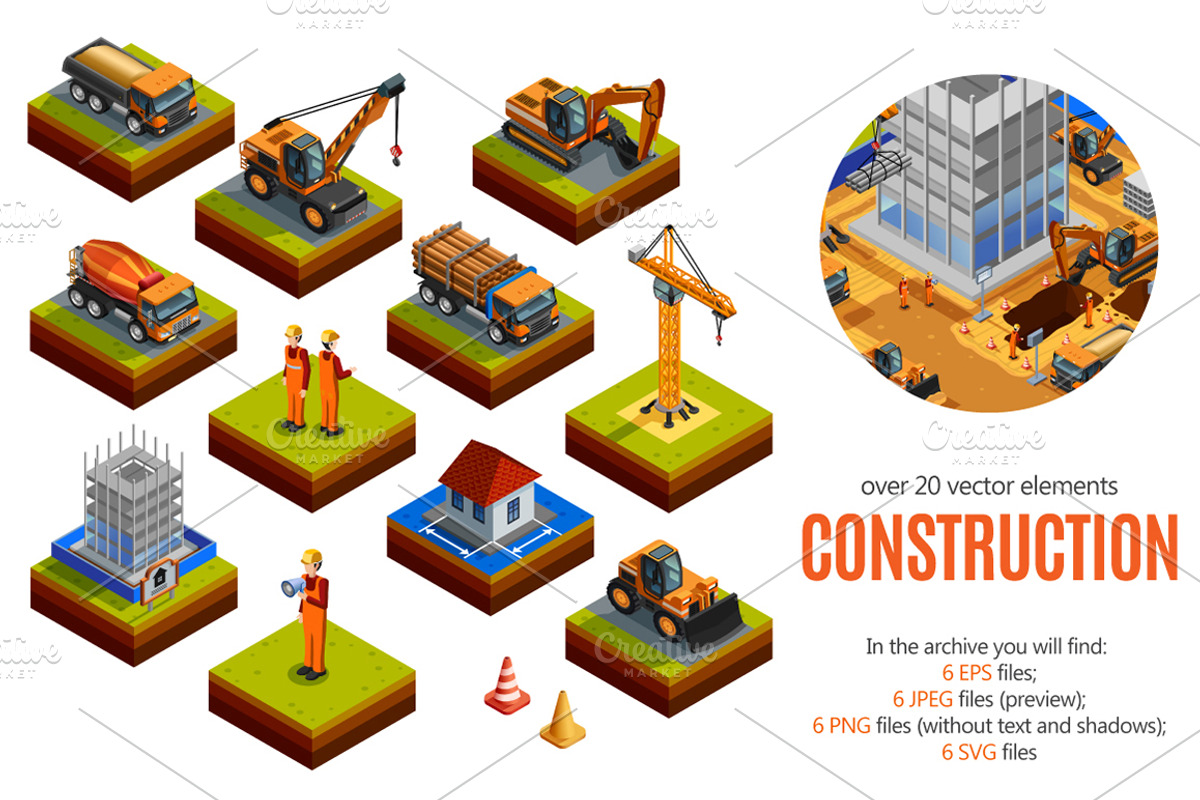 Construction Isometric Set, a Decorative Illustration by Macrovector ...