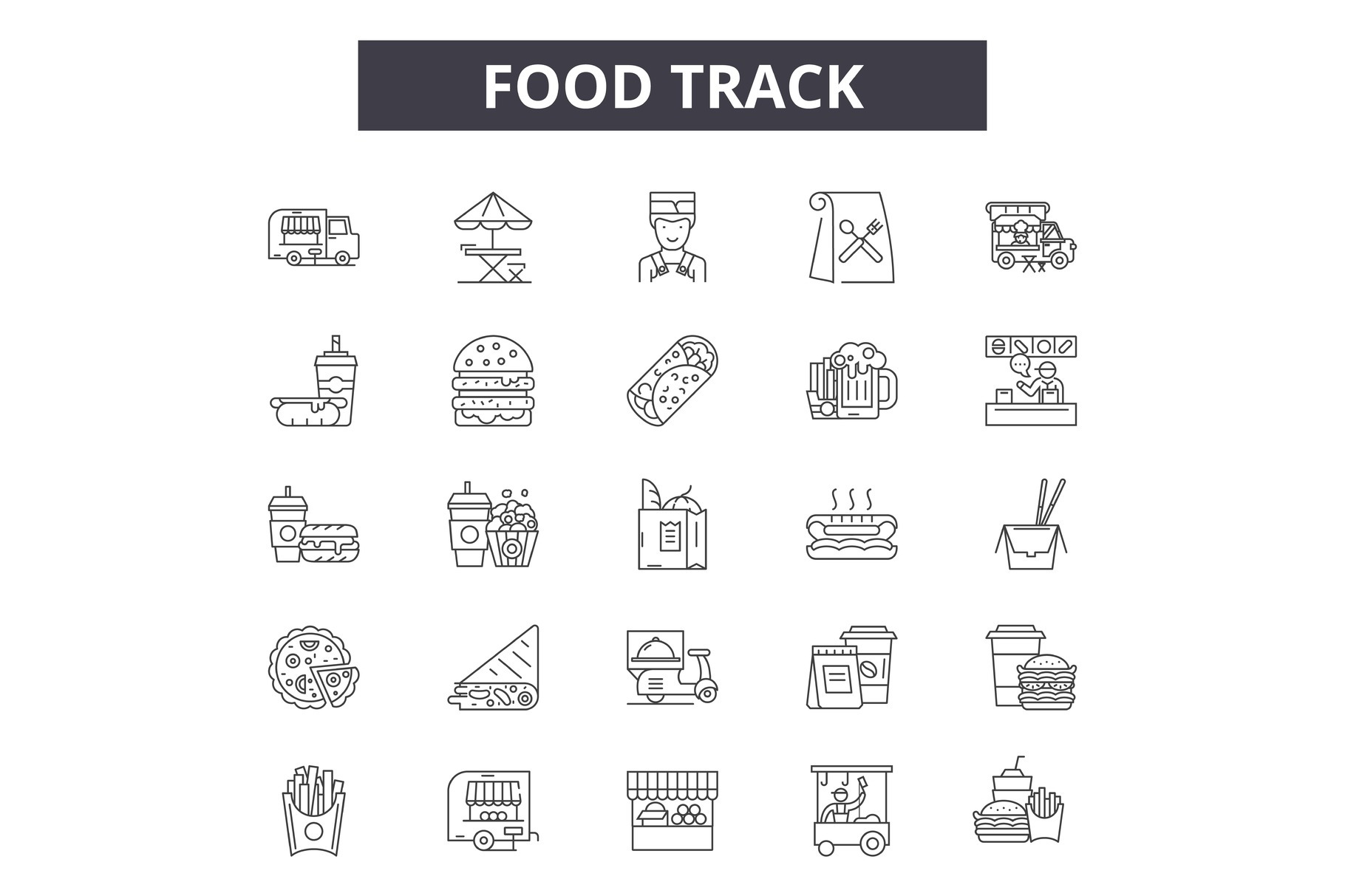 Food track line icons for web and, a Food Illustration by urban icon